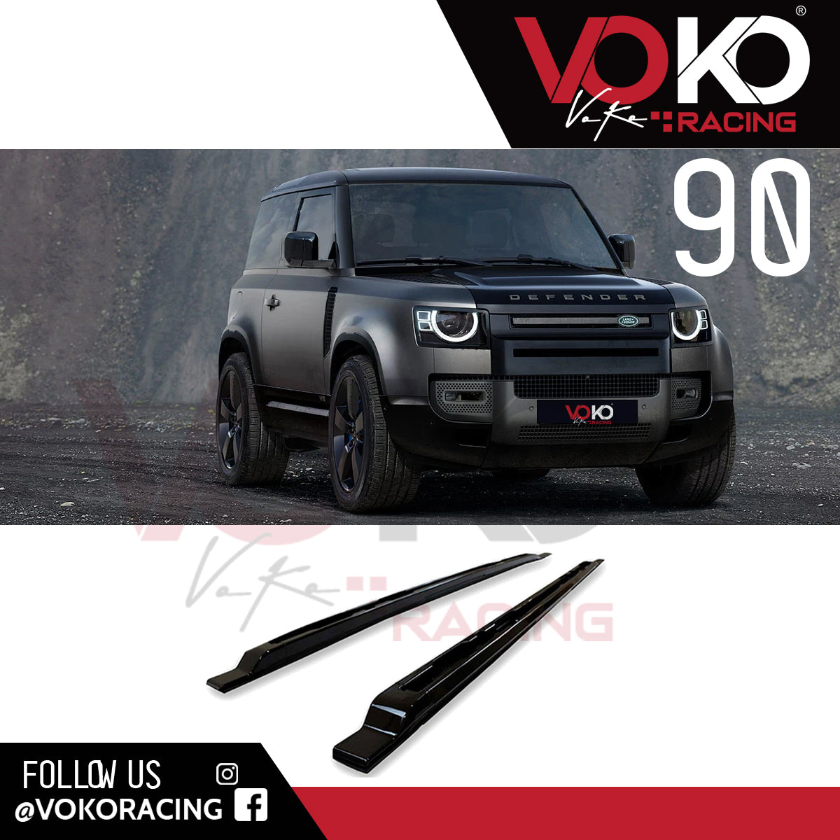 LAND ROVER DEFENDER L663 90 ALUMINIUM ROOF RAIL BARS GLOSS BLACK 2020 – Voko racing
